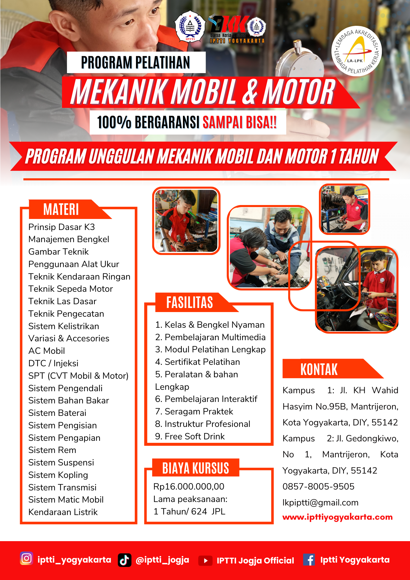 Kursus Mekanik Mobil dan Mekanik Motor - Siap Kerja dan berwirausaha